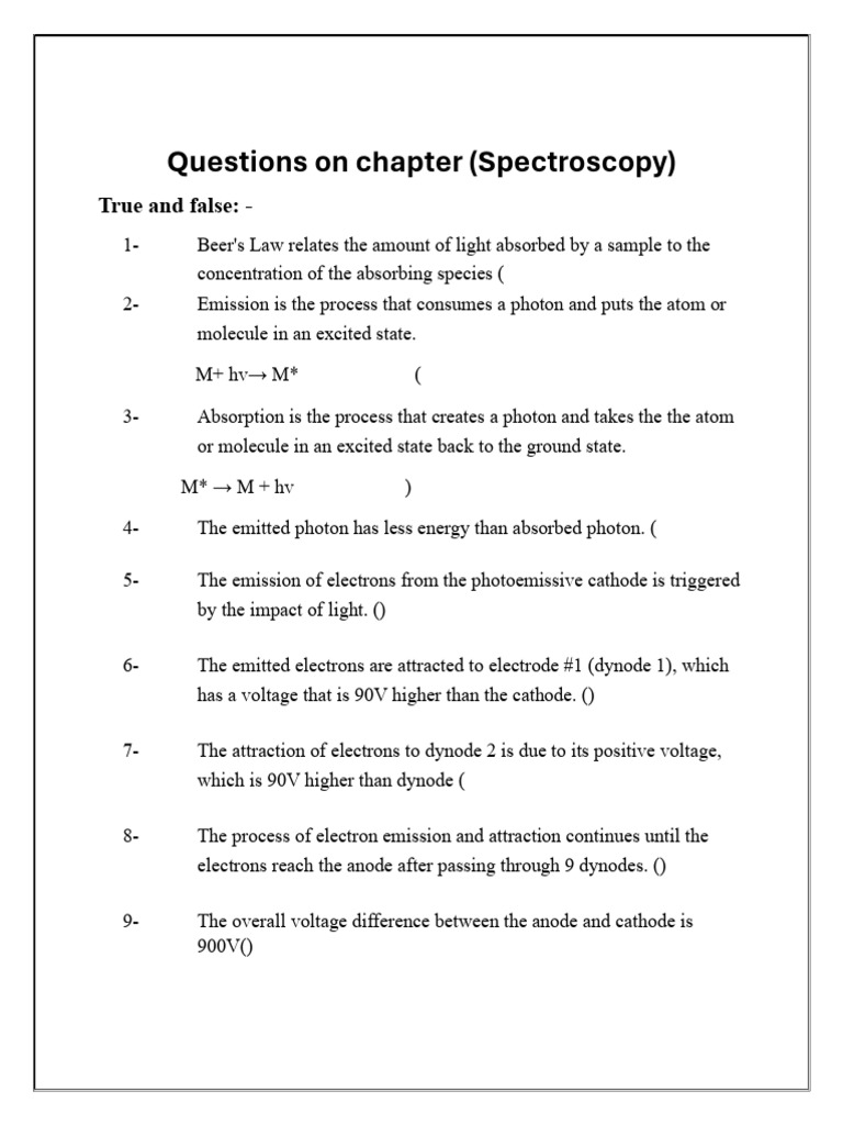 Questions On Spectros | PDF | Absorption Spectroscopy | Spectrophotometry
