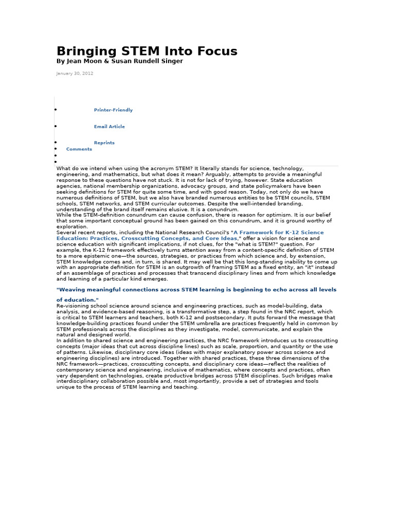 Bringing STEM Into Focus | PDF | Science | Science, Technology ...