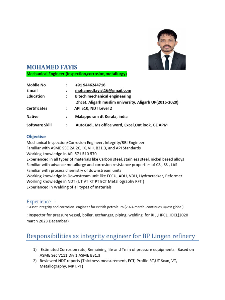 Fayis CVfmarch25 | PDF | Nondestructive Testing | Mechanical Engineering