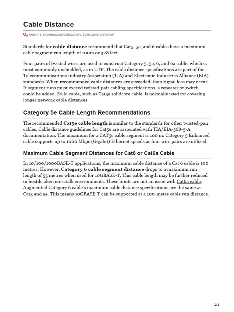 Maximum Cable Distance | PDF