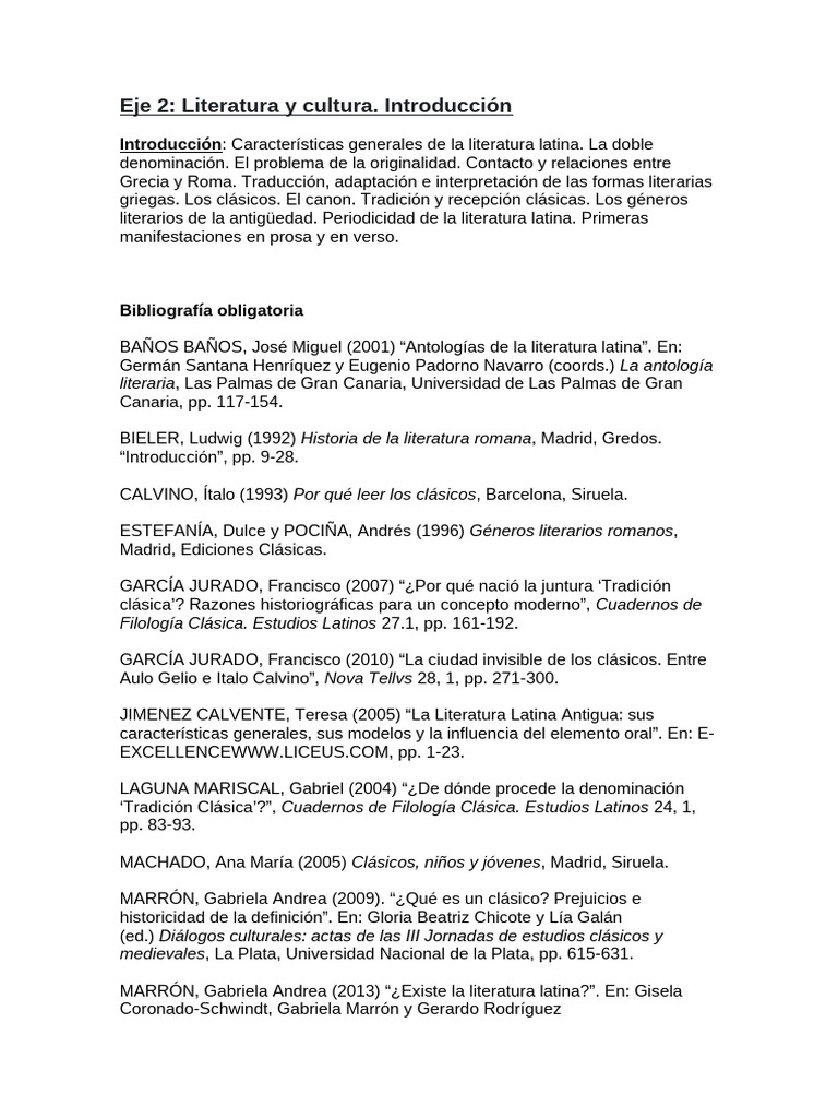Eje 2 Detalle de Bibliografia Obligatoria y Complementaria | PDF | Literatura latina | Escritura