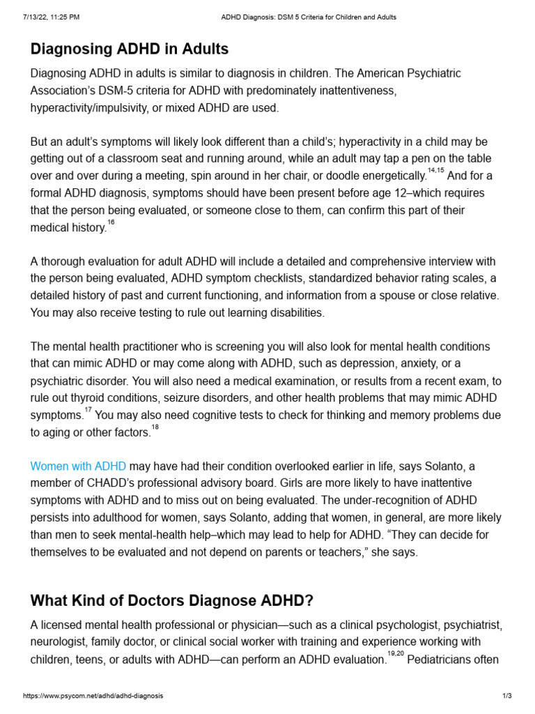 ADHD Diagnosis_ DSM 5 Criteria for Children and Adults2 | PDF | Attention Deficit Hyperactivity ...