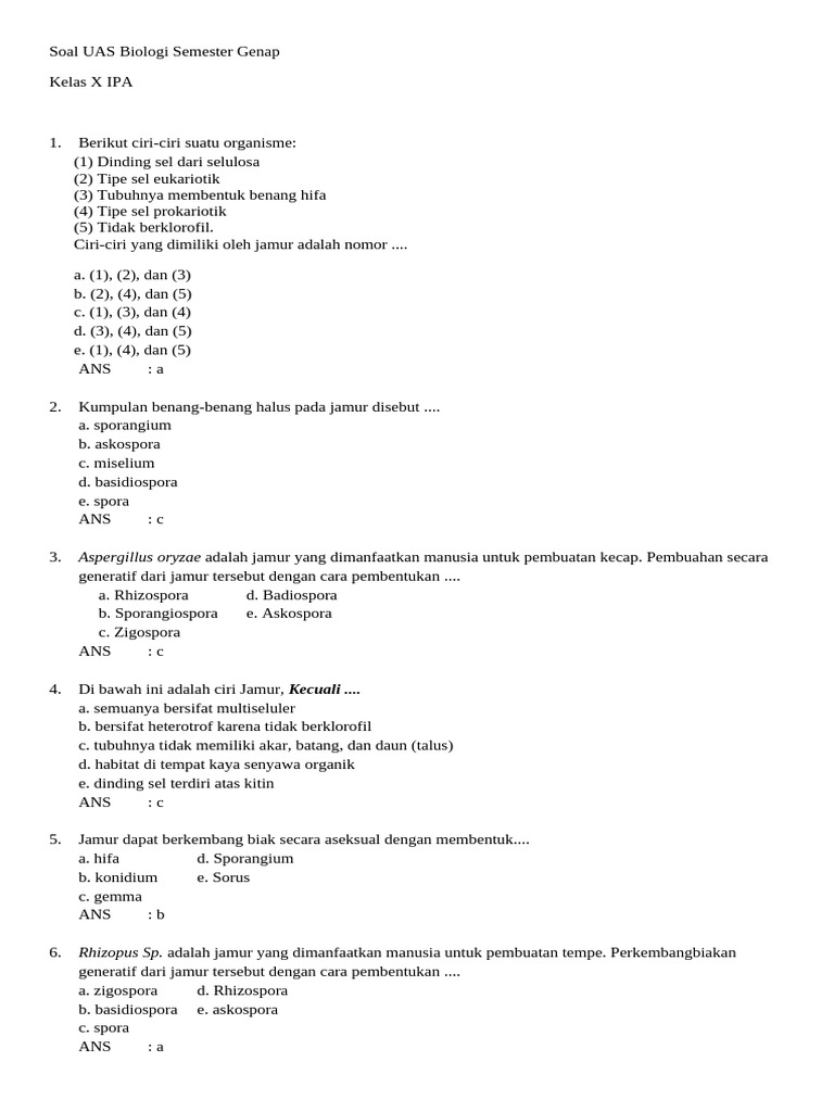 Soal UAS Biologi Semester Genap Kelas X | PDF