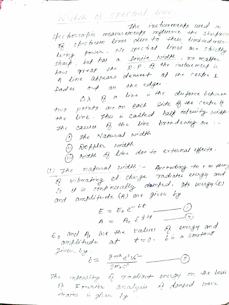 DR K B Singh Online Lecture Notes UG Part III Physics Width of Spectral ...
