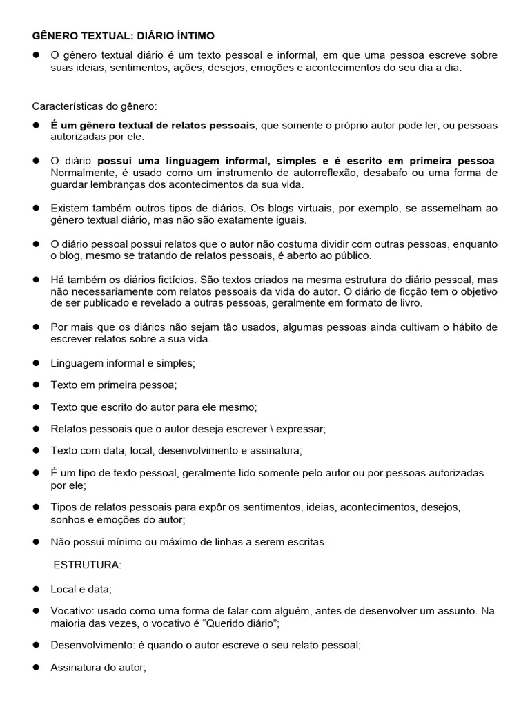 redação- diario intimo - 8º ano | PDF | Autor | Blog