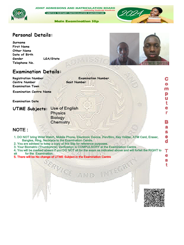 UTME 2025 Exam Details for Henry Ajide | PDF