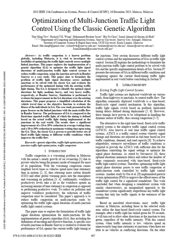 Optimization of Multi-Junction Traffic Light Control Using The Classic Genetic Algorithm | PDF ...