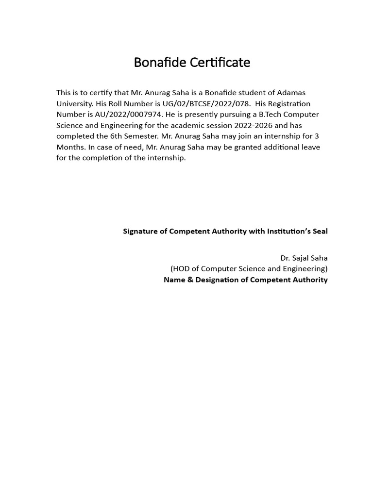 Bonafide Certificate | PDF