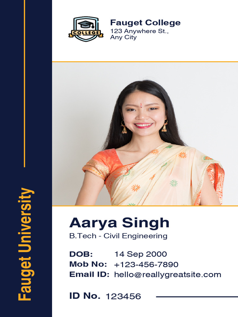 Blue and Yellow Modern Civil Engineering Student ID Card | PDF