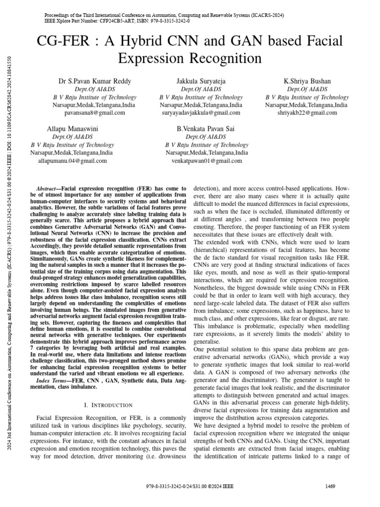 Cg Fer A Hybrid Cnn And Gan Based Facial Expression Recognition Pdf Applied Mathematics