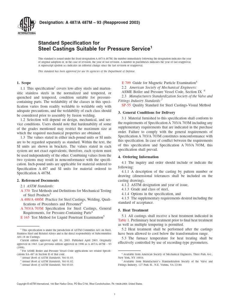 ASTM-A487-A487M-93 - Rreapproved 2003 | PDF | Heat Treating | Construction