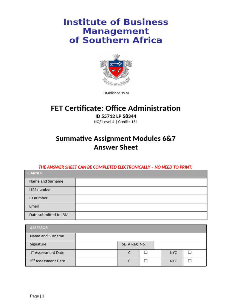 Summative Assignment Modules 67 ANSWER SHEET | PDF