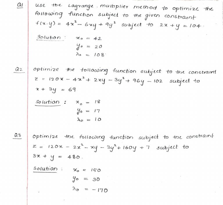 Lagrange Method of Optimization - Problems | PDF