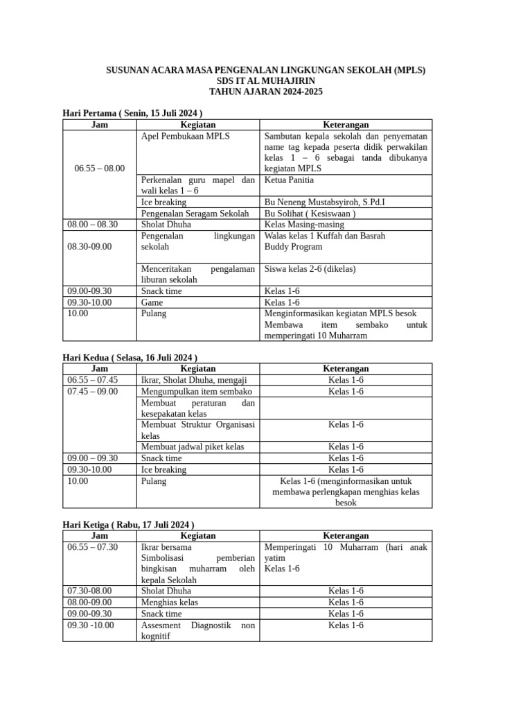 Acara MPLS 2024-2025 | PDF