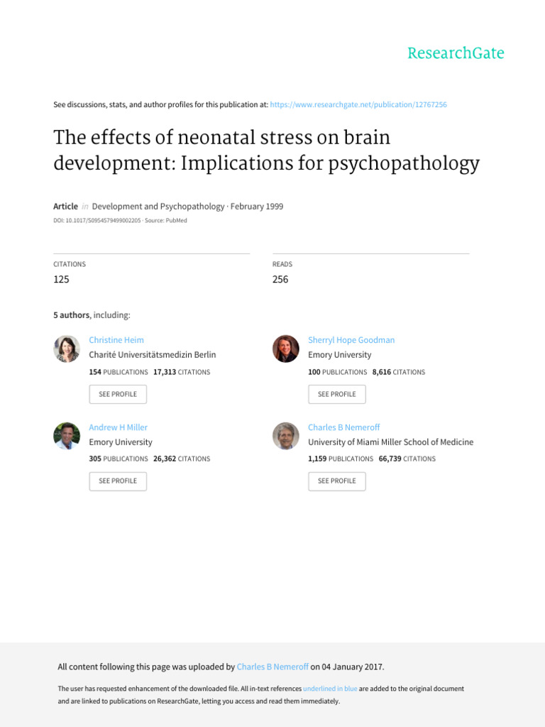 The Effects of Neonatal Stress On Brain Development - Implications For ...
