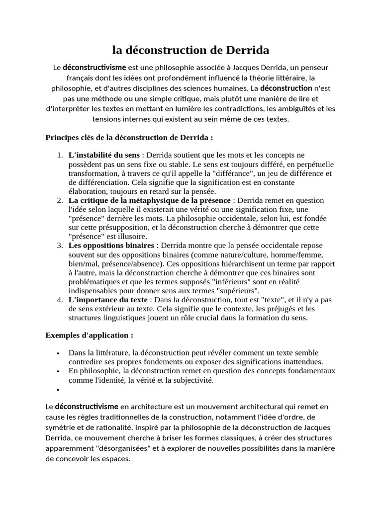 Déconstruction selon Jacques Derrida | PDF | Jacques Derrida ...