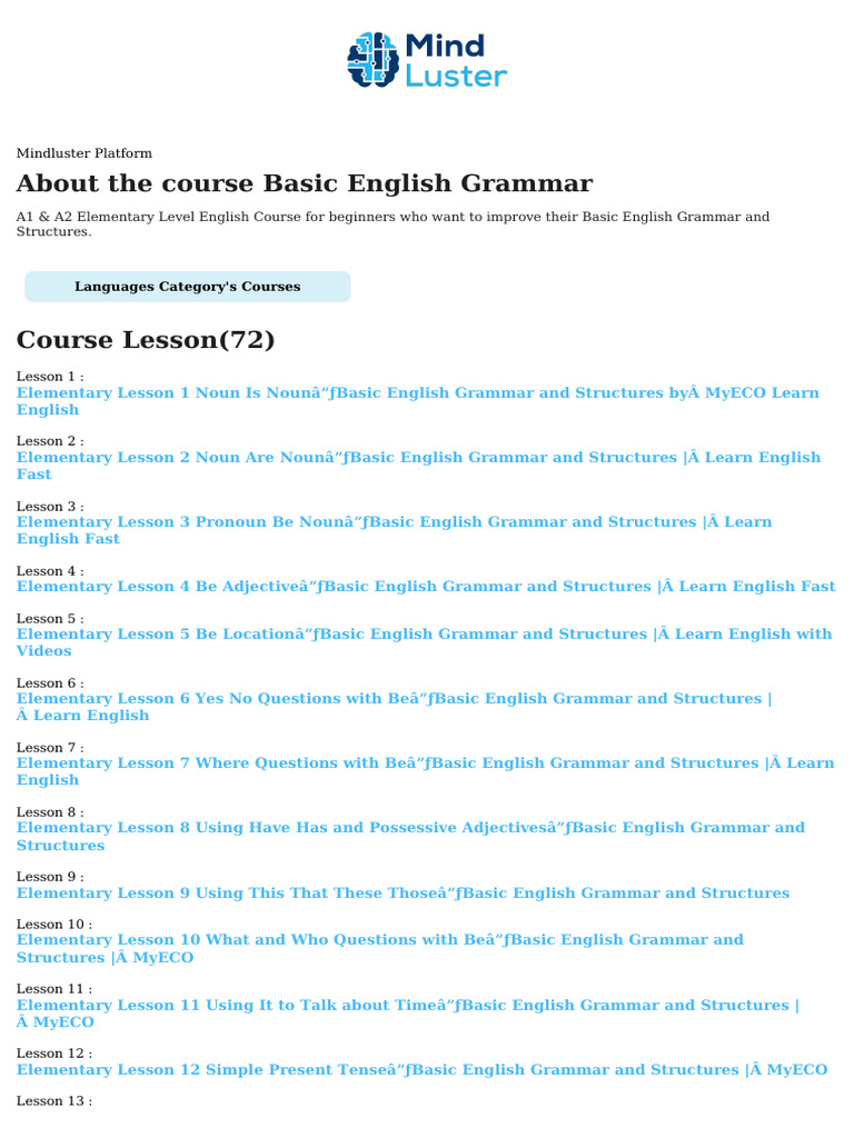 Basic English Grammar Course Content | PDF | English Grammar | English ...