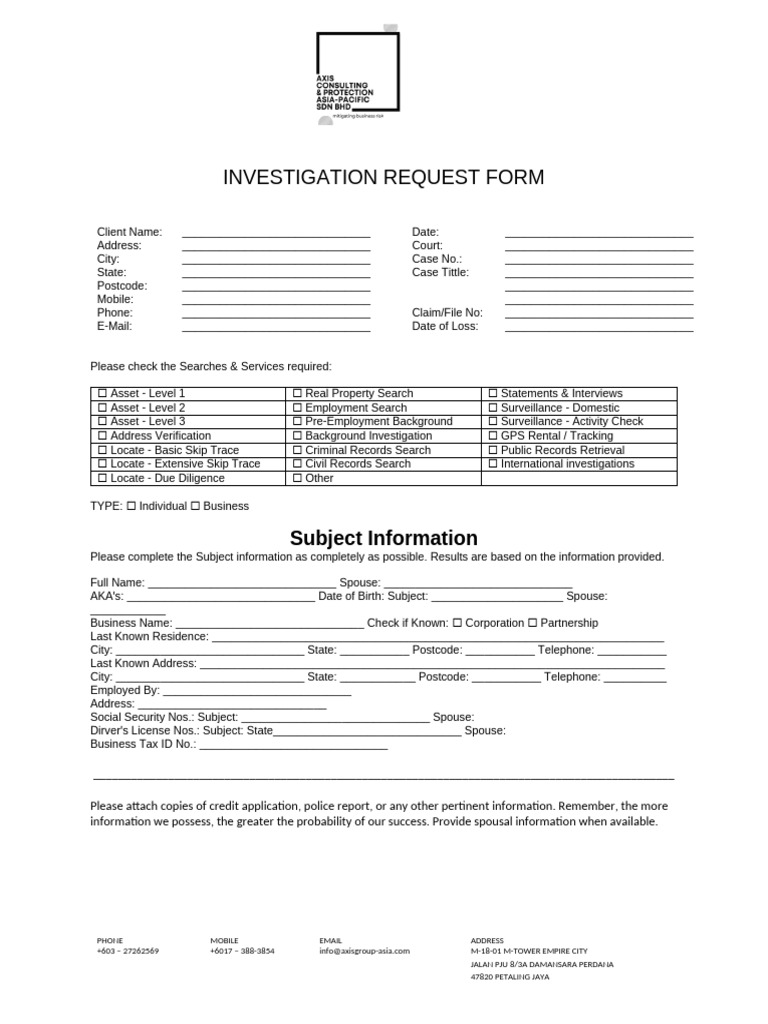Investigation Request Form | PDF | Surveillance | Justice