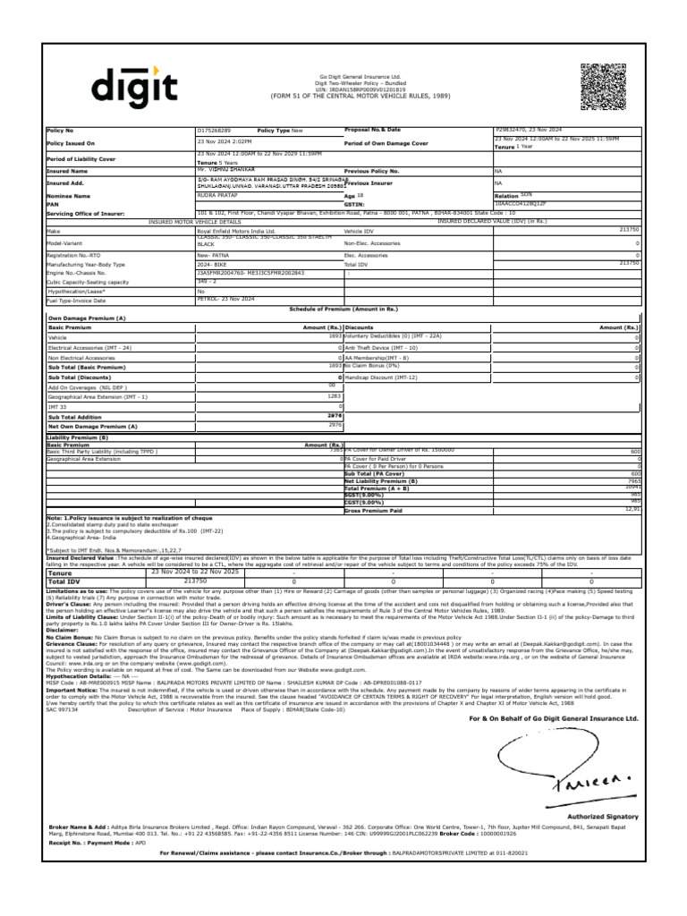 Policy Schedule | PDF | Insurance | Deductible