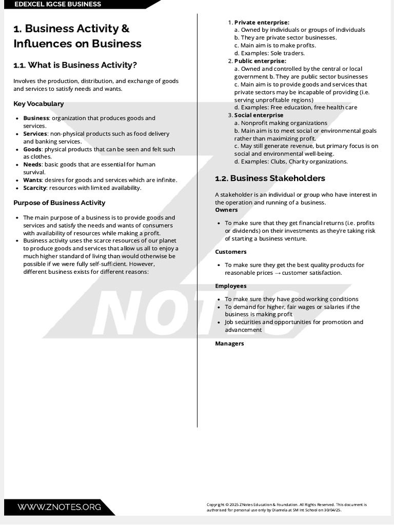 Edexcel-IGCSE-Business - Theory | PDF | Franchising | Partnership