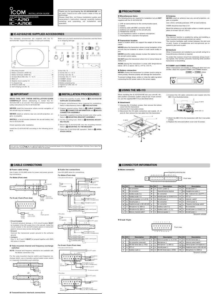 IC-A210 Installation Guide | PDF | Electrical Connector | Microphone