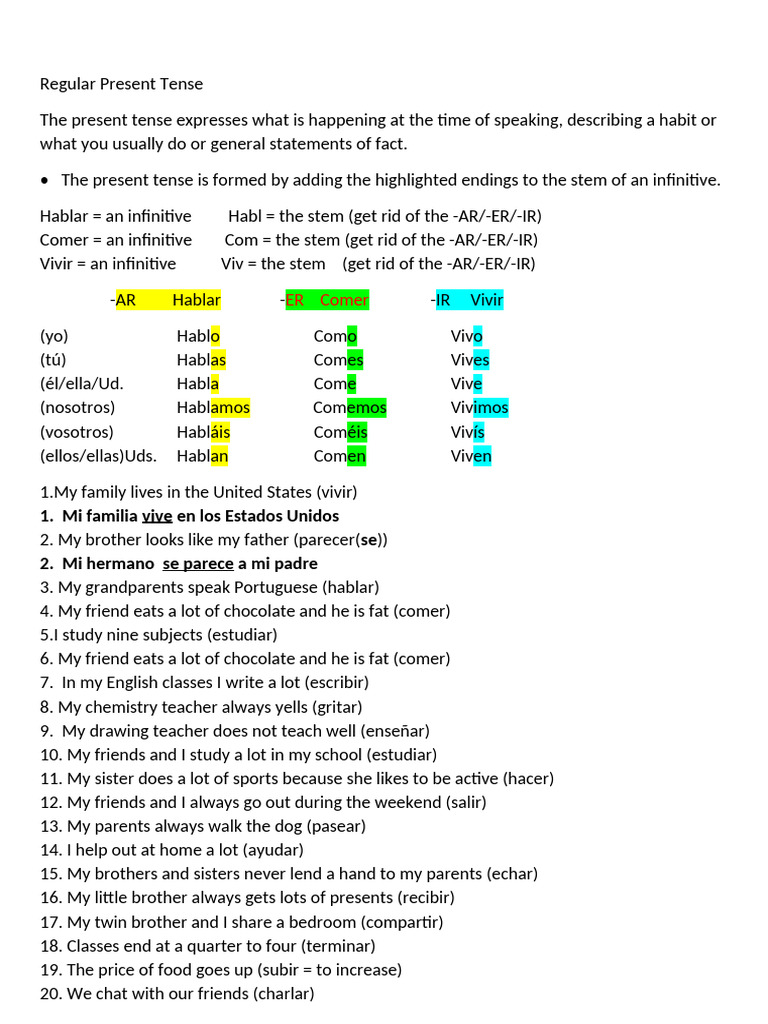 Regular IRREGULAR Present Tense xxx | PDF