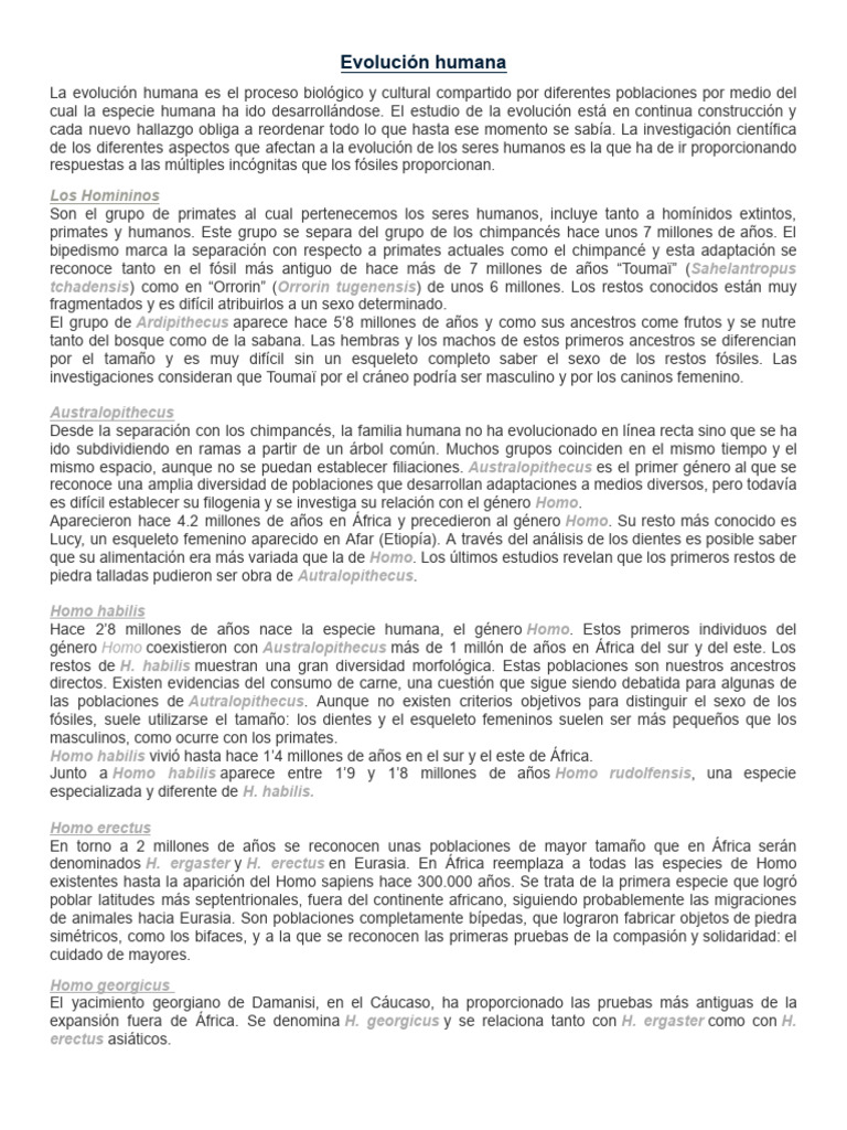 Evoluci-N Humana | PDF | Homo | Humano