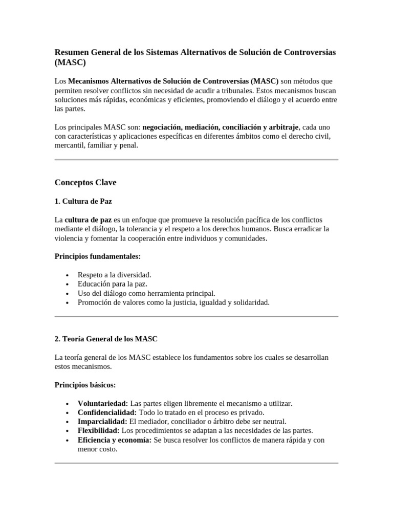 Resumen General de Los Sistemas Alternativos de Solución de Controversias | PDF | Mediación ...