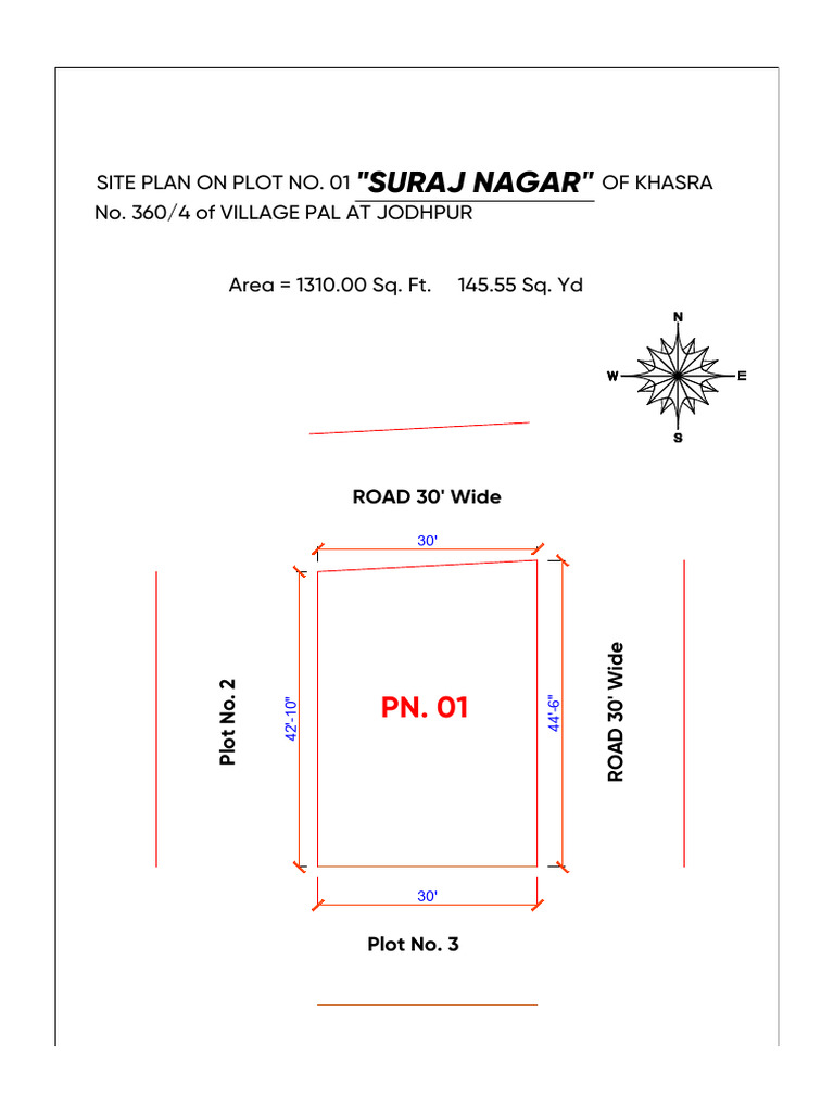 "Suraj Nagar": Site Plan On Plot No. 01 of Khasra No. 360/4 of Village Pal at Jodhpur | PDF