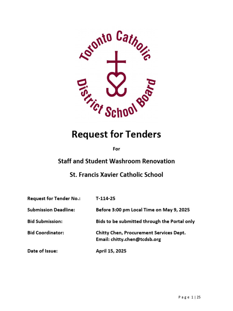 T-114-25 Tender ITB ST Francis Xaviers Washroom | PDF | Surety | Indemnity