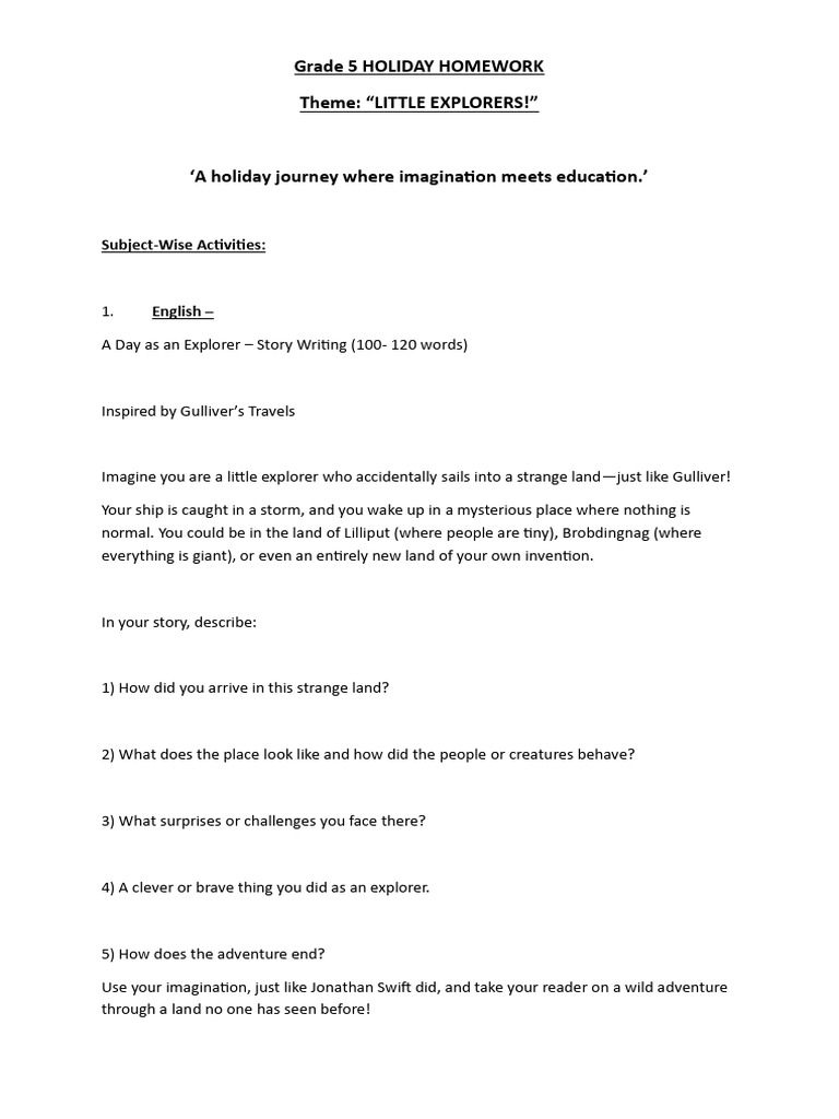Grade_5_HOLIDAY_HOMEWORK2526 | PDF