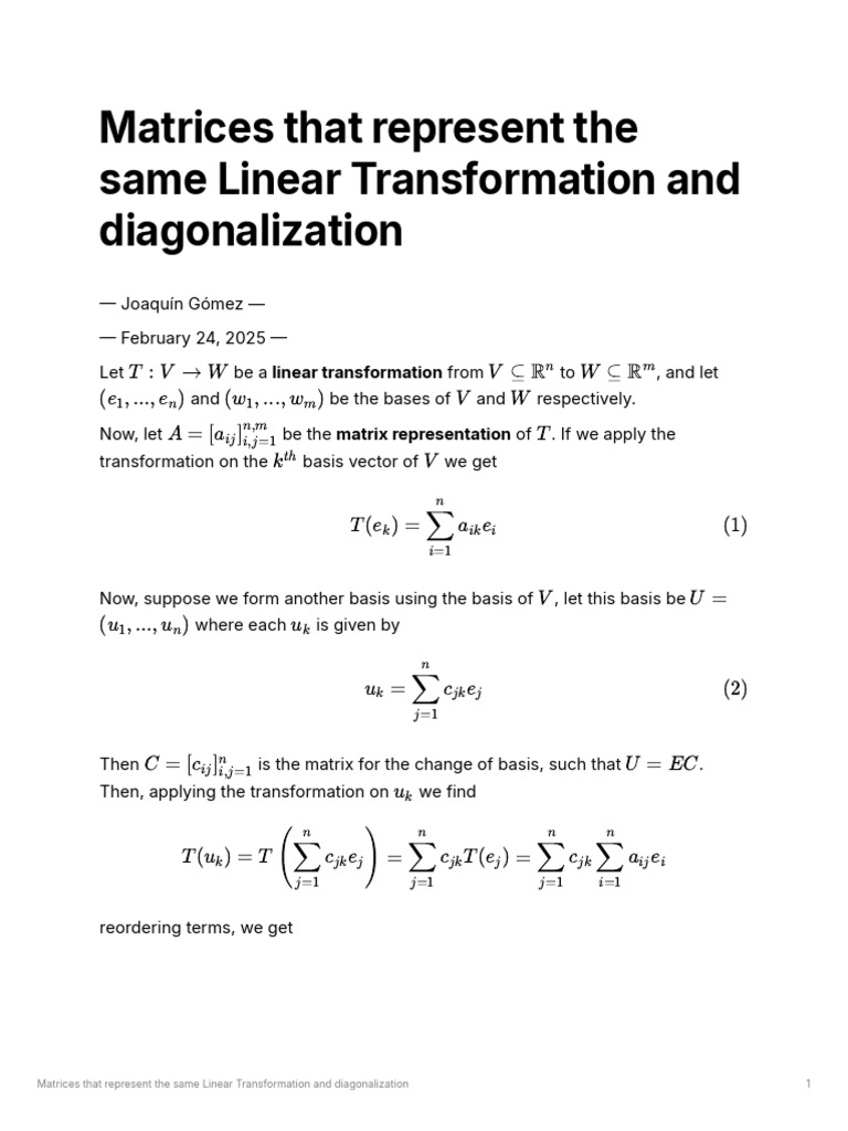 Matrices That Represent The Same Linear Transformation and ...