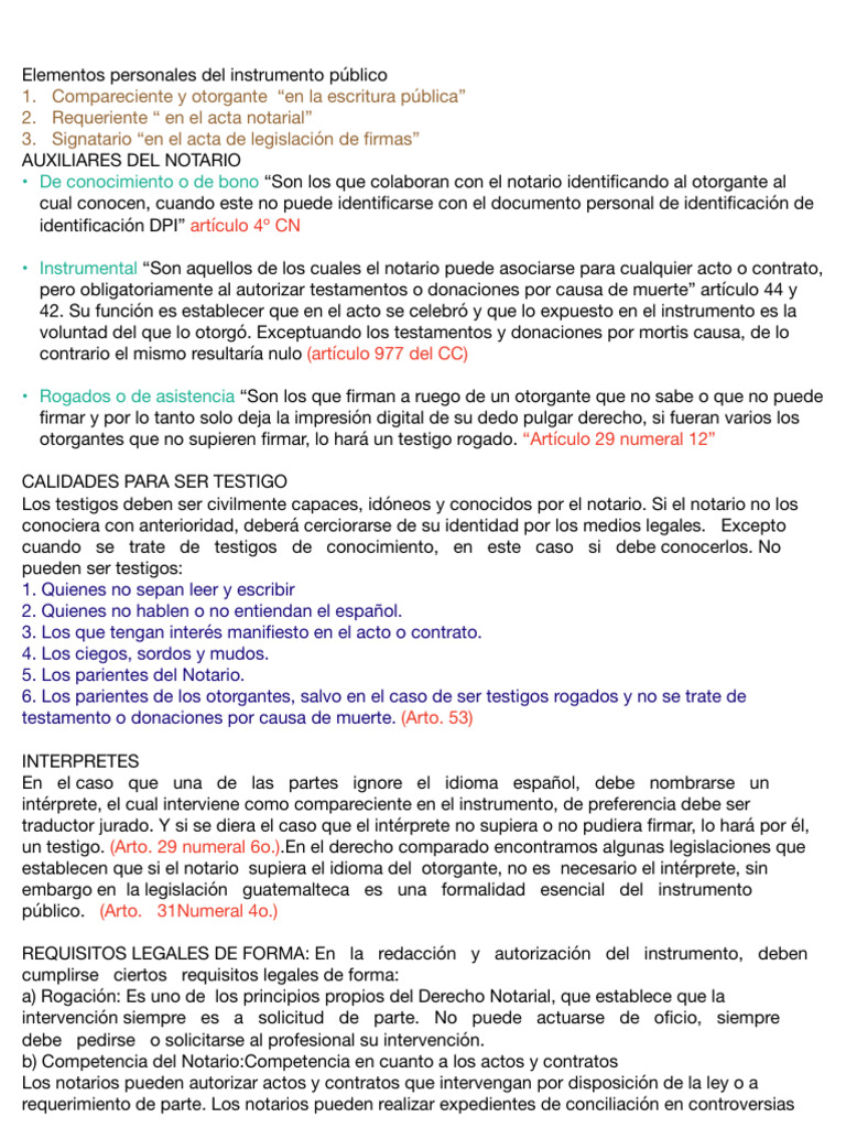 Elementos del Instrumento Público Notarial | PDF | Derecho Civil ...