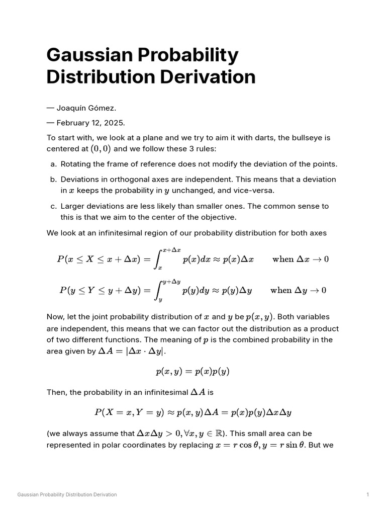 Gaussian Formula Derivation | PDF | Variance | Equations