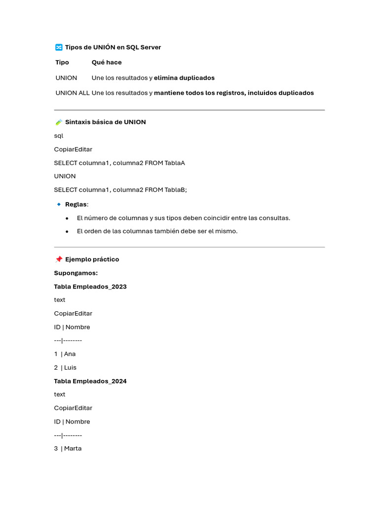 Consultas de Union en SQL Server | PDF