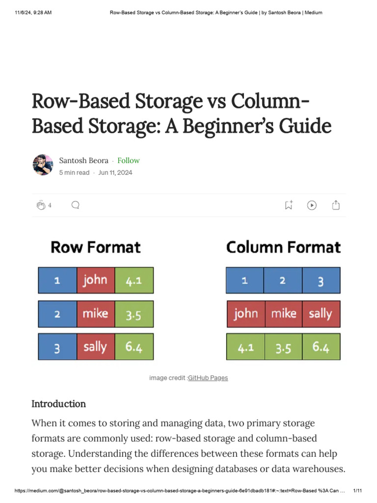 Row-Based Storage Vs Column-Based Storage - A Beginner's Guide - by Santosh Beora - Medium | PDF ...