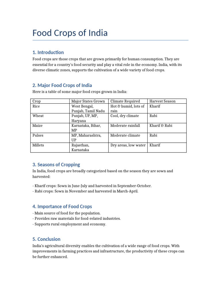 Major Food Crops of India | PDF