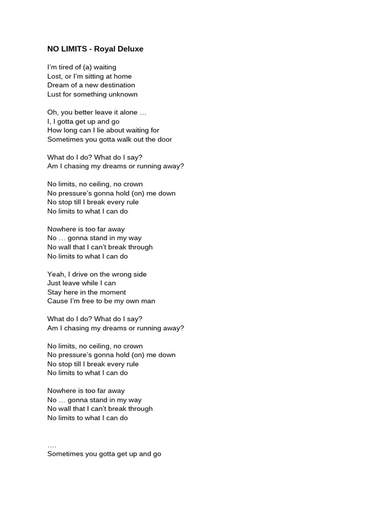 NO LIMITS - Royal Deluxe (Letra) | PDF