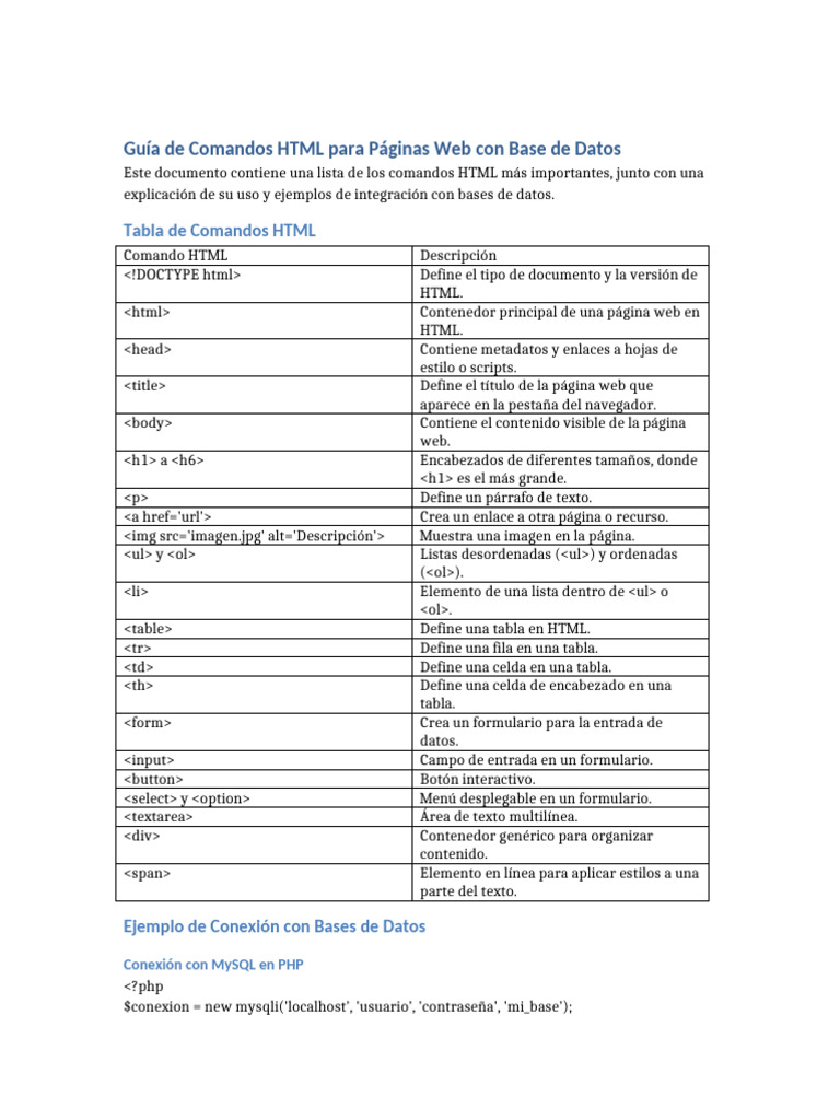guia_comandos_html_db | PDF | HTML | Página web