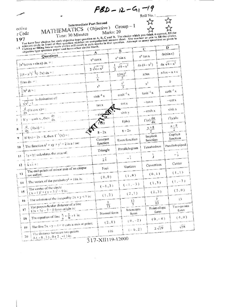 Math-12 FBD - (G1+G2) - 19 | PDF