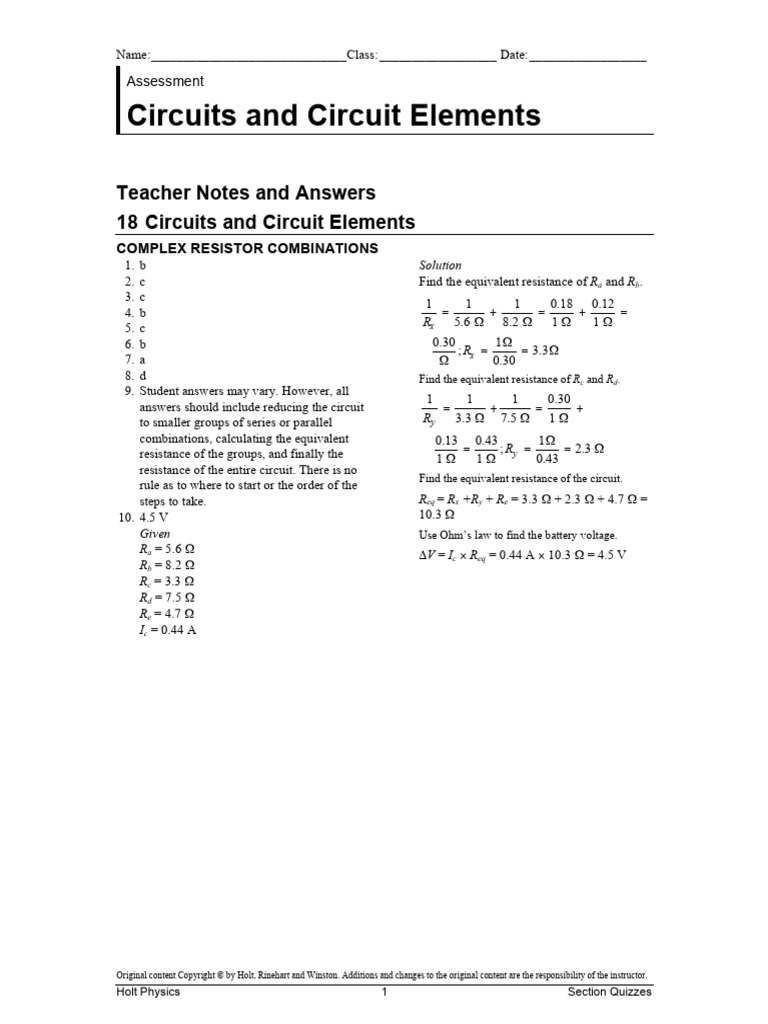 Worksheet Resistors - Assessment Practice | PDF | Resistor | Series And ...