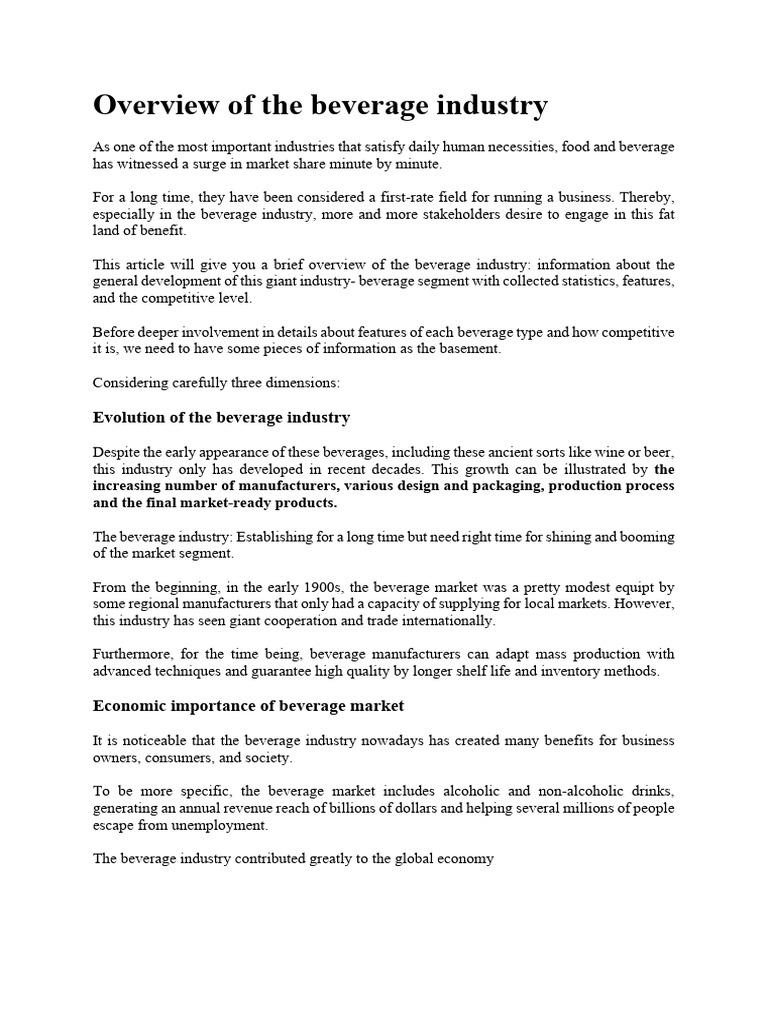 Overview of The Beverage Industry | PDF | Drink | Restaurants