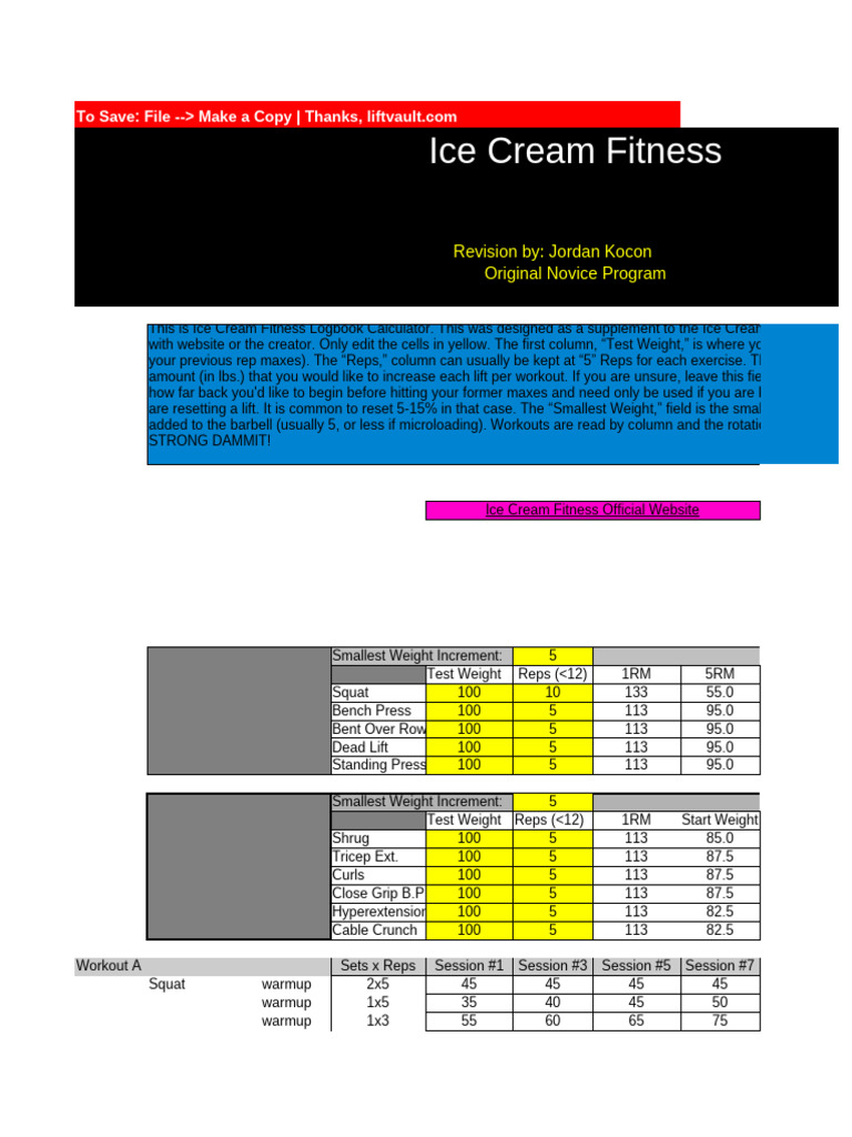 Ice Cream Fitness Workout Calculator Spreadsheet | PDF | Physical ...