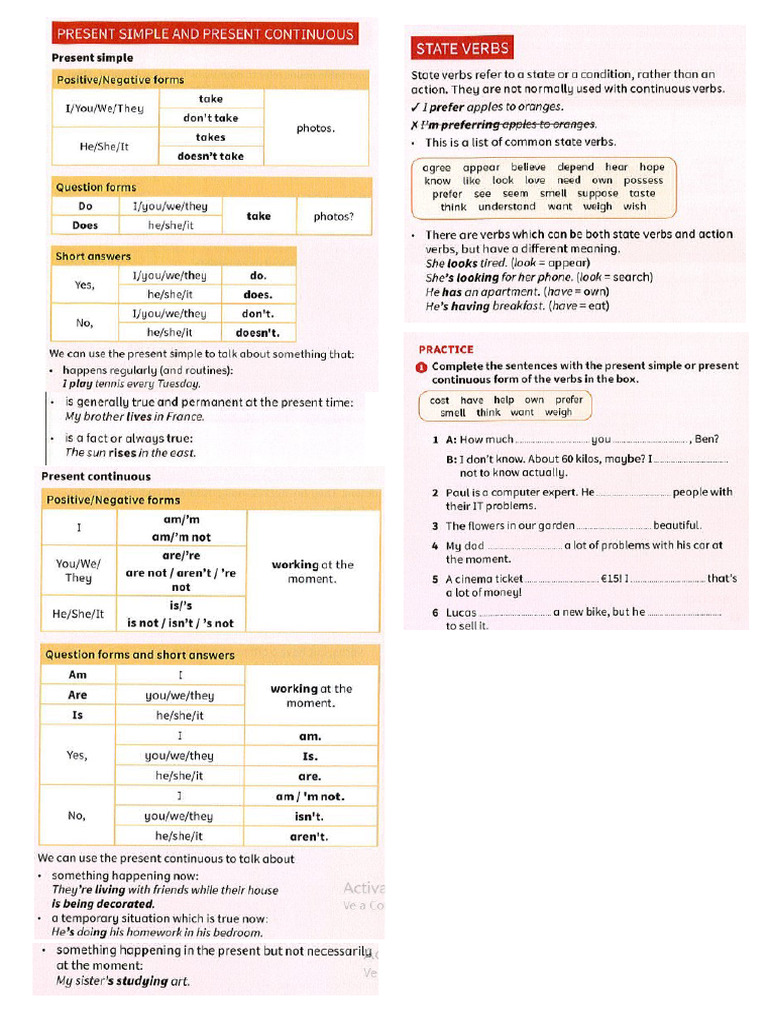 April 14 Grammar Present Simple Present Cont | PDF