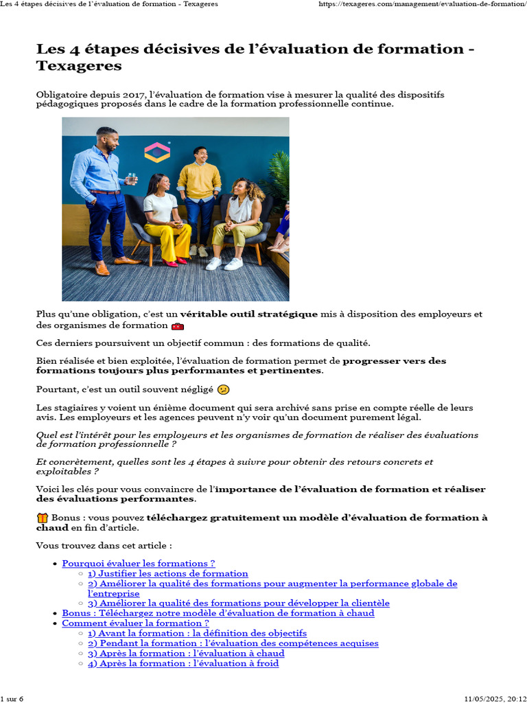4 Étapes de l'Évaluation de Formation | PDF | Pédagogie | Business