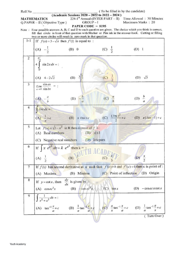Mathematics 2nd year Past Papers 2024 | PDF
