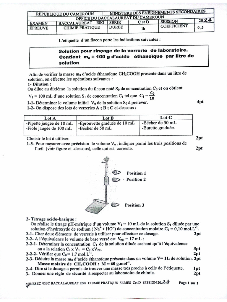 Bac CD 2024 Chimie Pratique | PDF