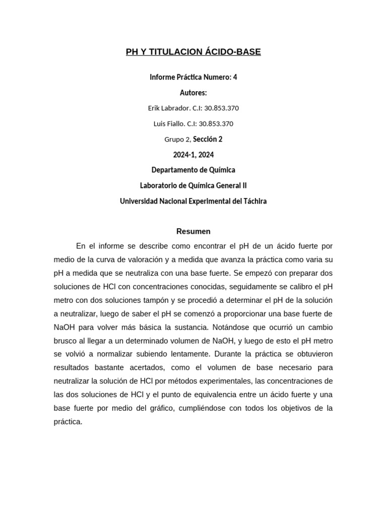 Determinación de pH en Titulación Ácido-Base | PDF | Ácido | Ciencias ...