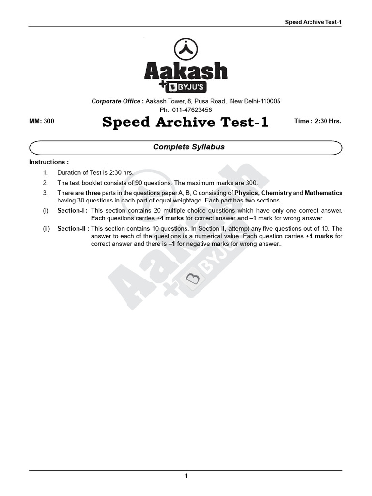 Speed Archive Test-1: Physics, Chemistry, Math | PDF | Gases | Physical ...
