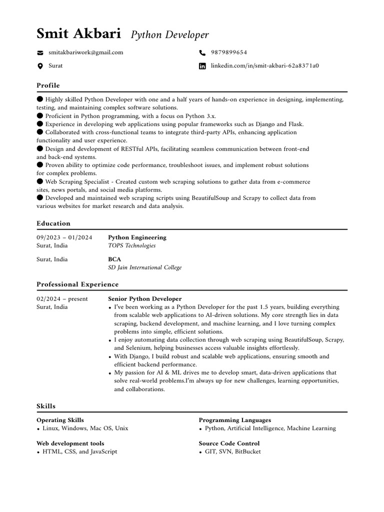 Smit Akbari FlowCV Resume 20250411 | PDF | Python (Programming Language) | Artificial Intelligence